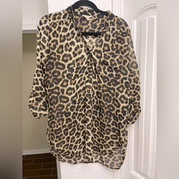 Tops | Leopard Print 34 Sleeve Sheer Top | Poshmark